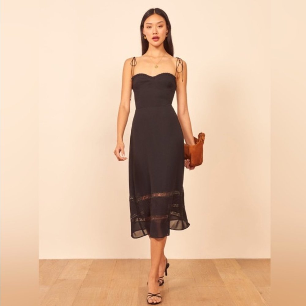 Reformation Ronan Lace-Trim Midi-Dress In Black - Gem